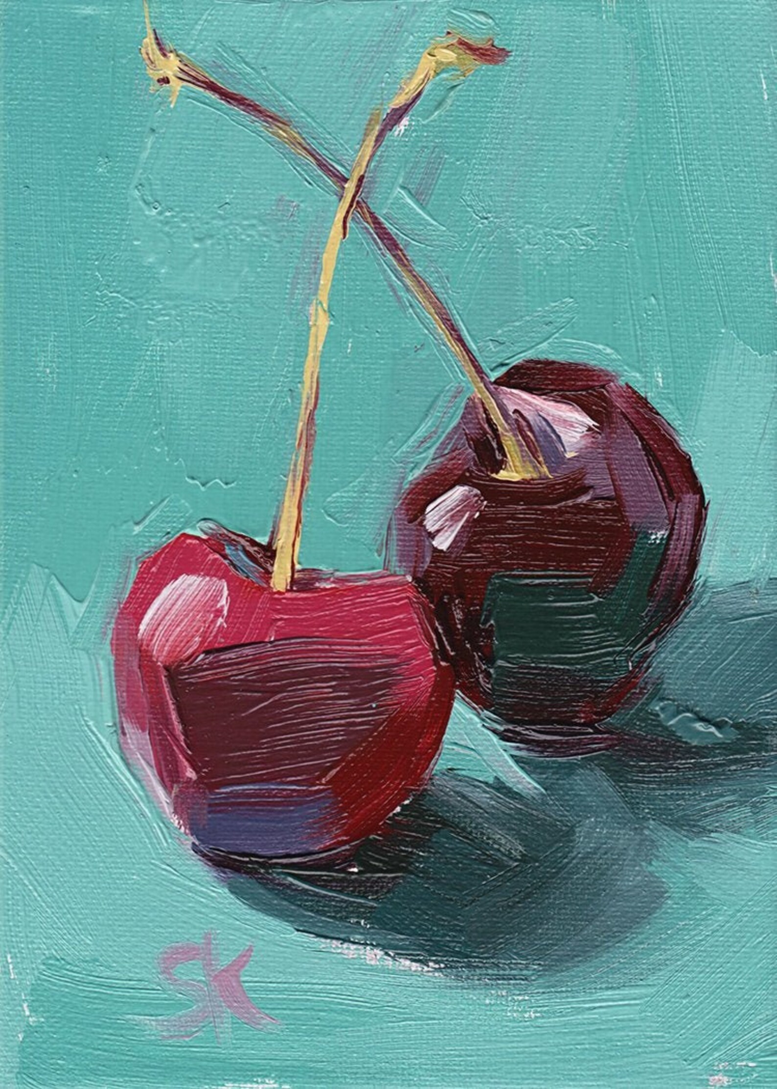 Cherry Oil Painting • Giclée Print • 5x7 • “cherry Kiss” - Etsy