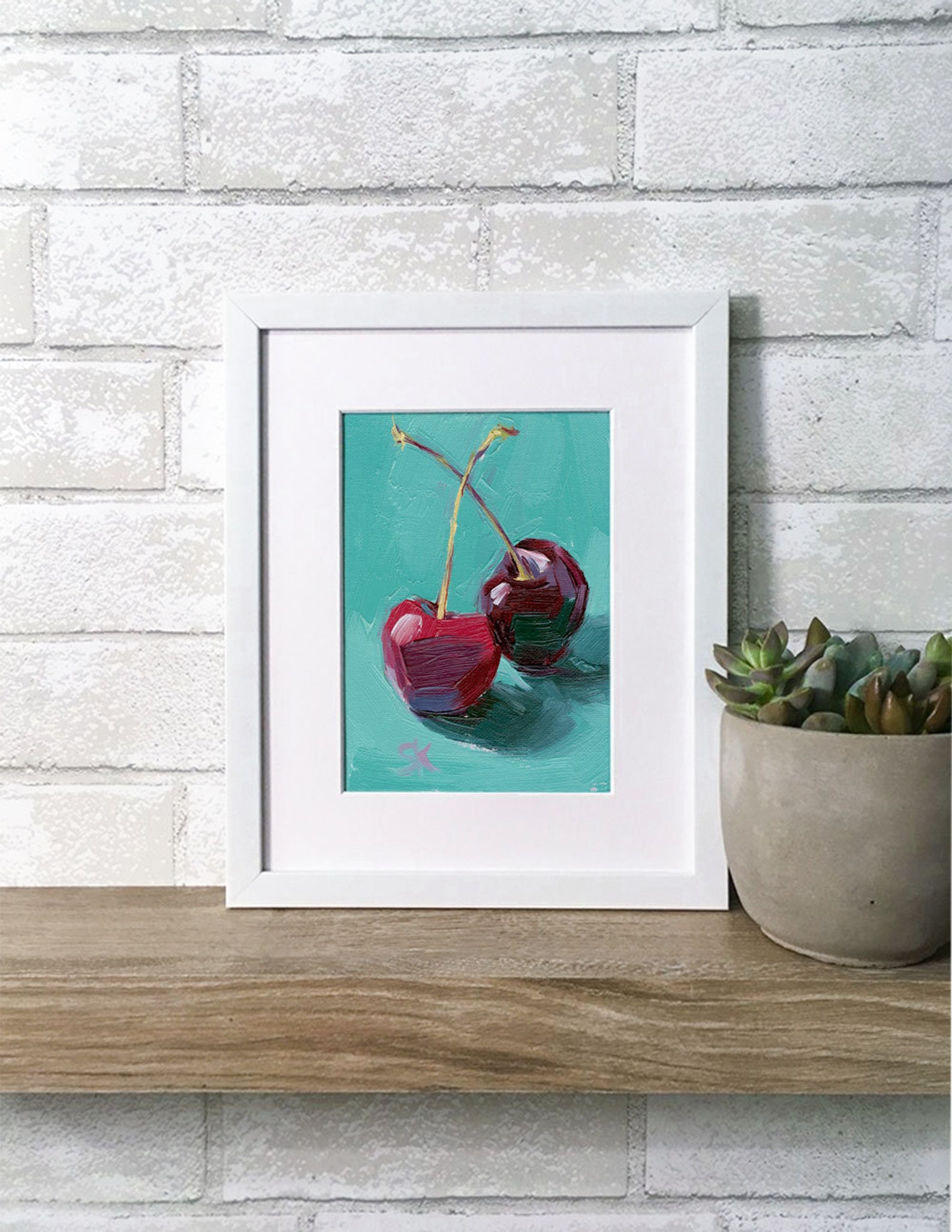 Cherry Oil Painting • Giclée Print • 5x7 • “cherry Kiss” - Etsy