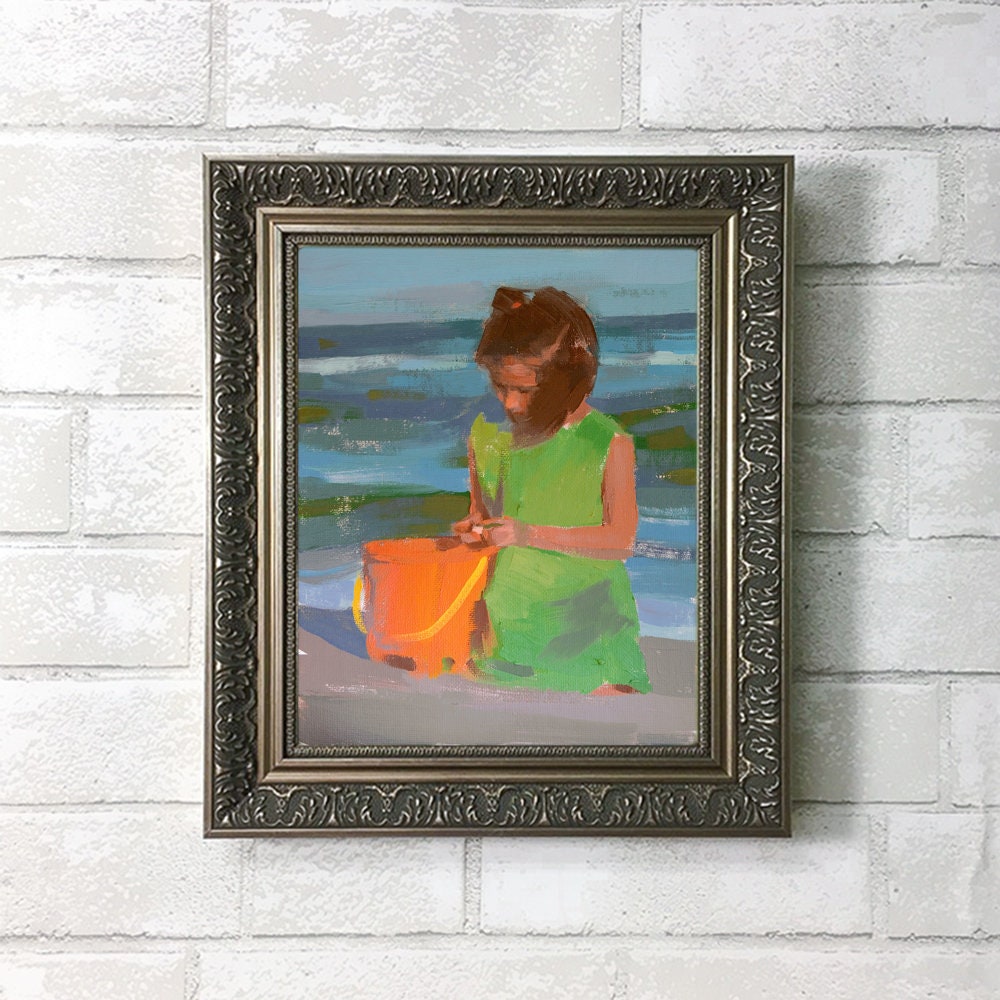 Girl on Beach at Sunset Collecting Shells • Giclée Print of Oil ...