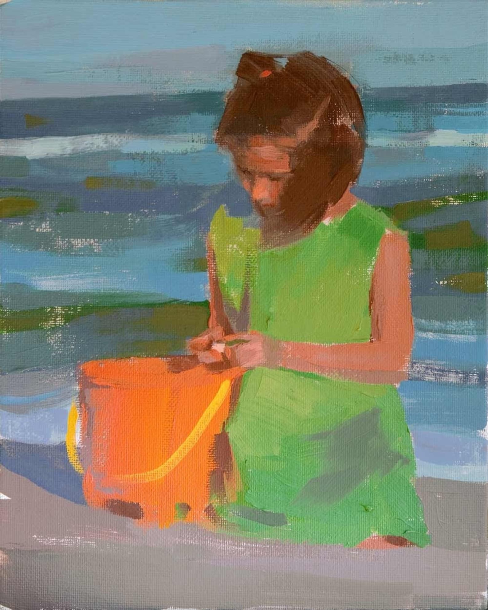 Girl on Beach at Sunset Collecting Shells • Giclée Print of Oil ...