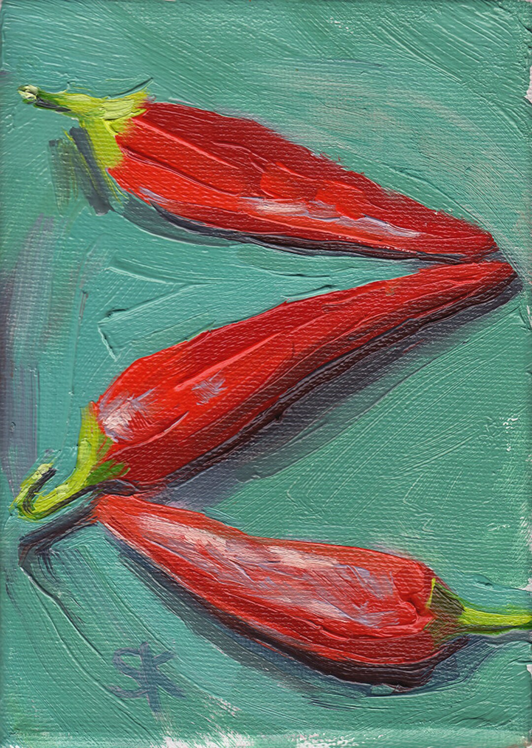 Chili Oil Painting • Giclée Print • 5x7 • “red Hot Chili Peppers 3” - Etsy