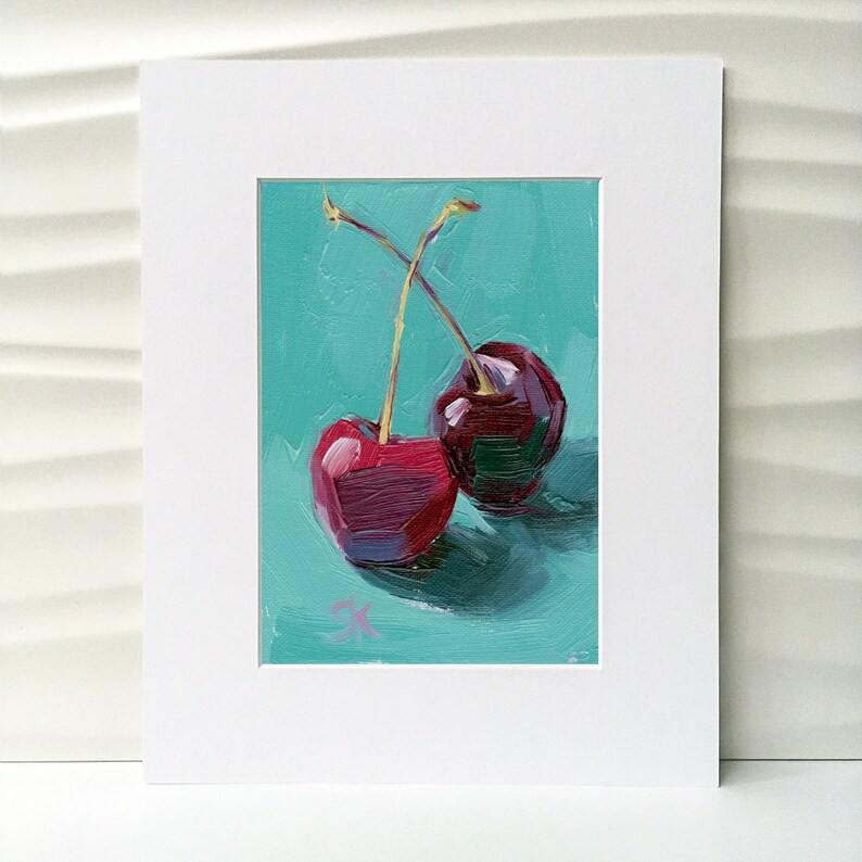 Cherry Oil Painting Giclée Print 5x7 Cherry Kiss - Etsy