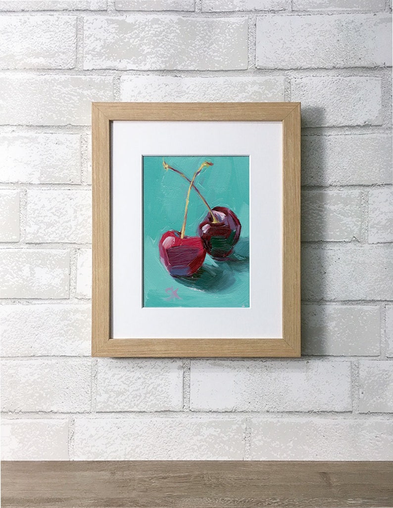 Cherry Oil Painting • Giclée Print • 5x7 • “cherry Kiss” - Etsy