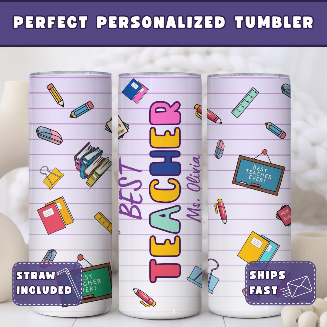 Custom Notebook Teacher Skinny Tumbler, Personalized Name End of Year ...