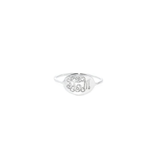 Tiny Signet Ring 14K Solid White Gold White Gold Monogram Ring Name Ring Real Gold Letter Ring Delicate Oval Initial Ring