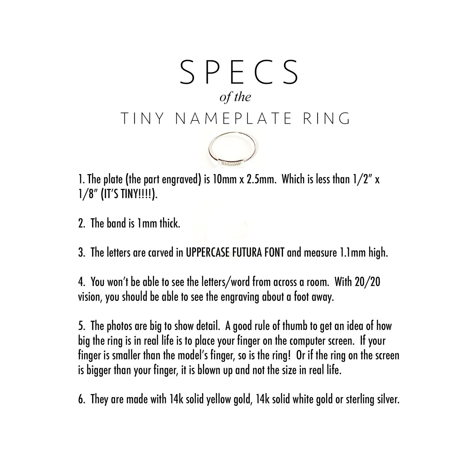 Nameplate Ring 14K Solid YELLOW Gold Personalized Real - Etsy