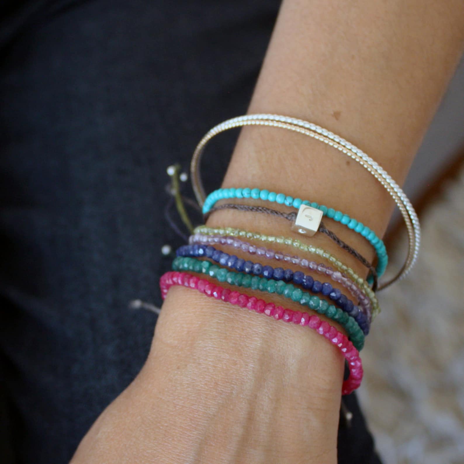 Emerald Bead Bracelet * Adjustable Bead Bracelet * Gemstone Bead Beach ...