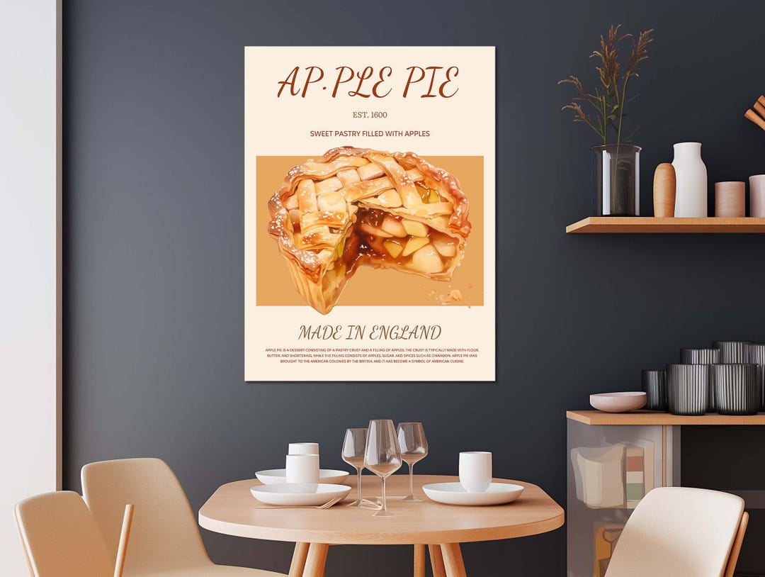 Apple Pie Print, American Food Poster, Dessert Art, Baking Art, Pie Art ...