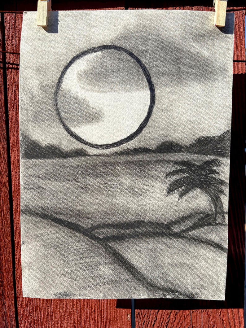 Hand-drawn Moonlit Beach Scene-original Pencil Sketch ~9x12 - Etsy