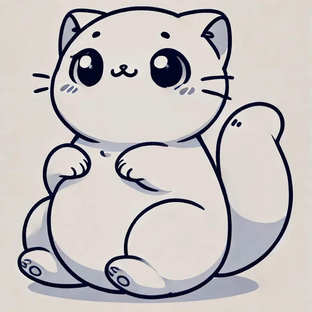 Chubby Cat Vector | Cute Cat Line Art | Kawaii Cat Digital File | AI ...