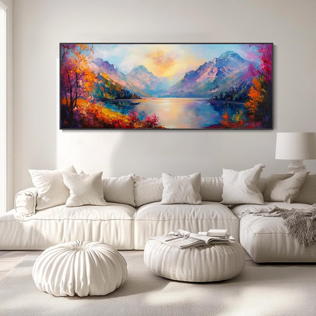 3D Texture Mural Abstract Landscape on Canvas Multicolour Forest Lake ...