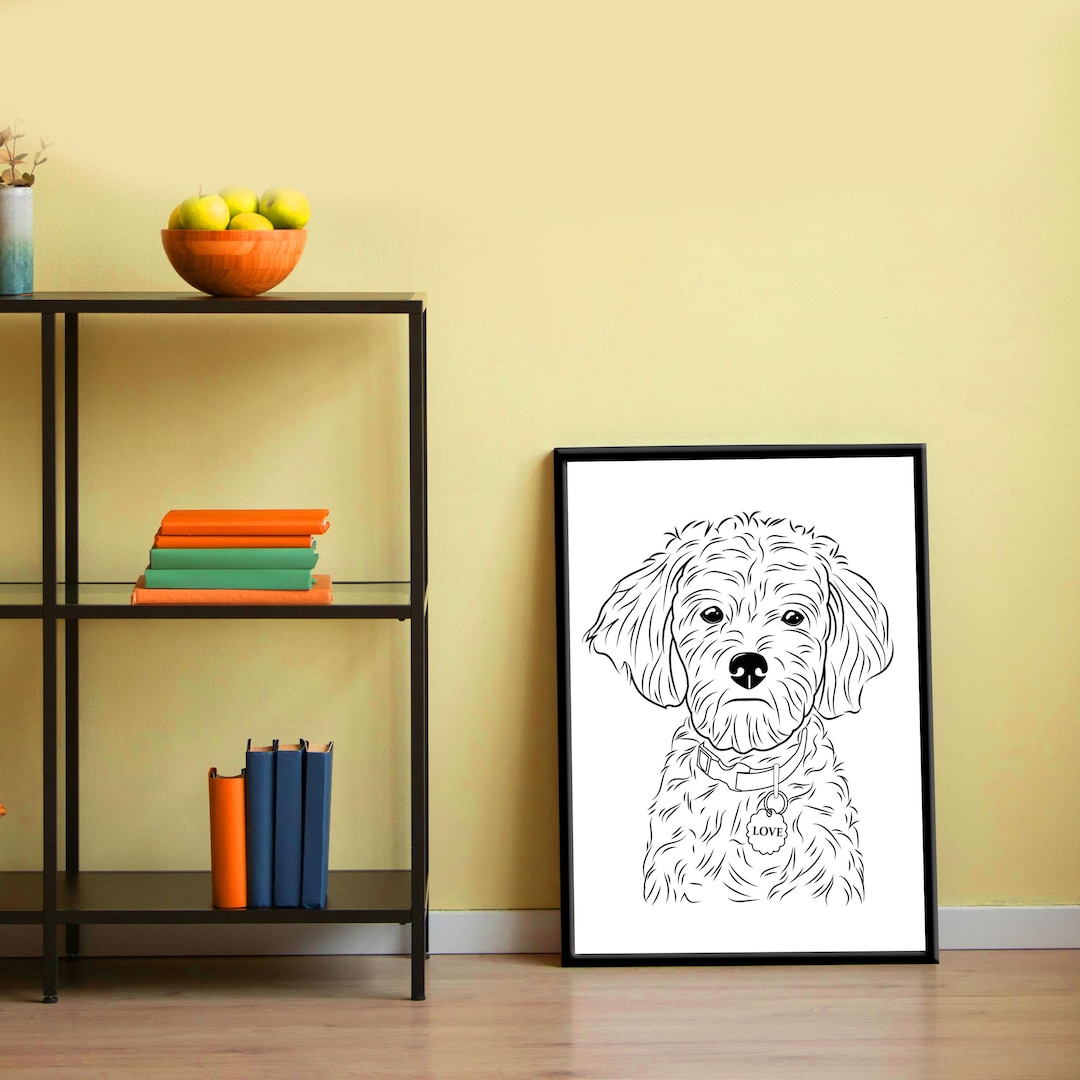 Doodle Dog Line Art Drawing Puppy Wall Art Living Room Puppy Painting ...