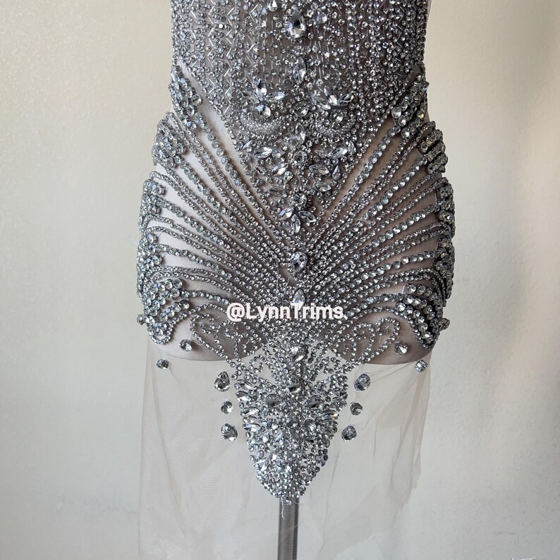 Super Sparkling Silver Rhinestone Bodice Front Applique Bridal Dress ...