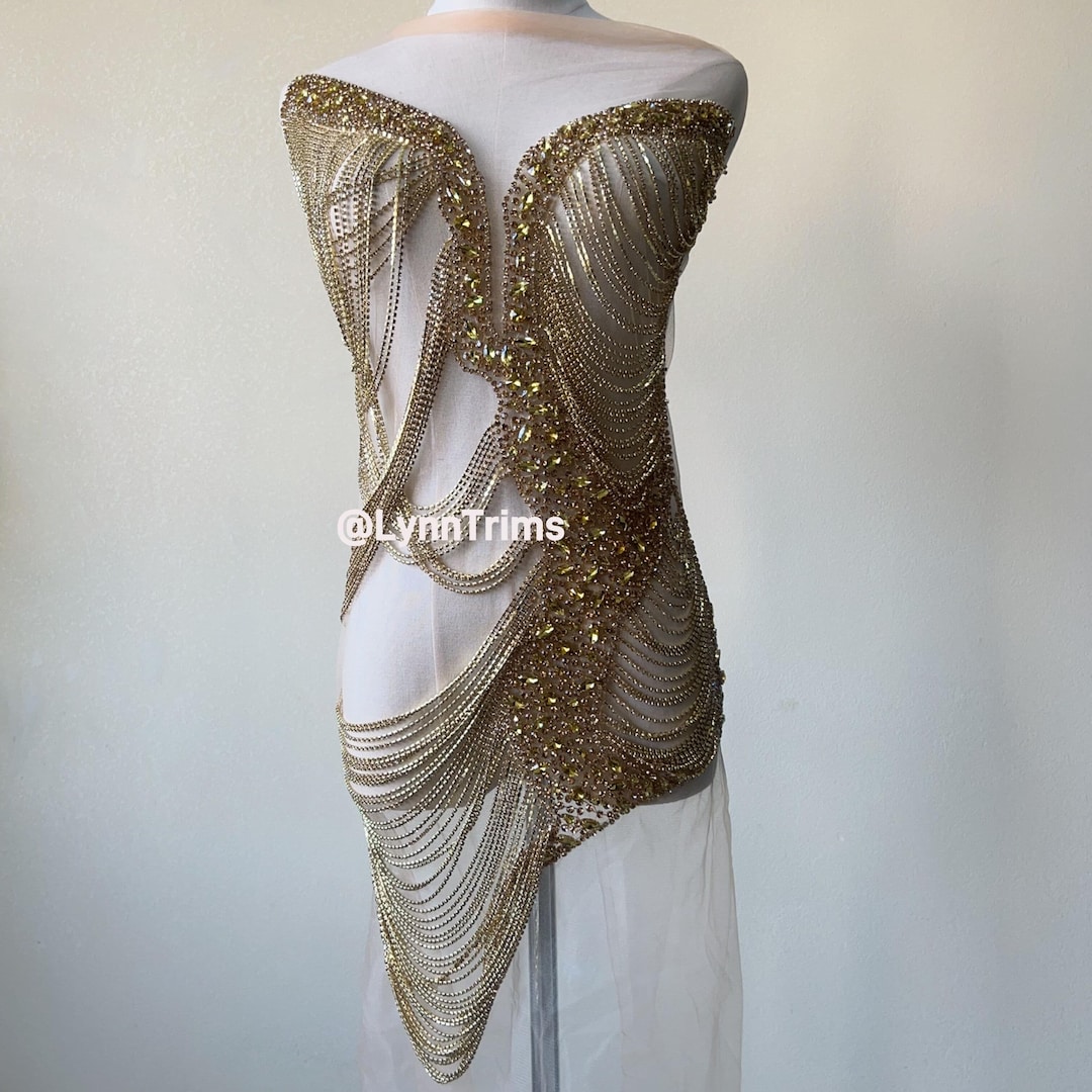 Silver/gold Rhinestone Chain Bodice Applique Waterfall Applique Elegant ...