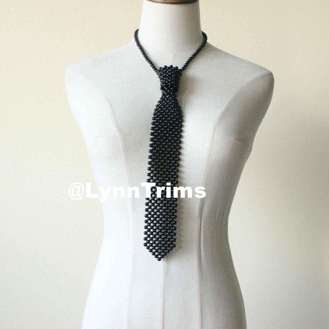 Black Pearl Neck Tie Necklace Hand Beaded Ladies Pearl Jewelry Neck Tie ...
