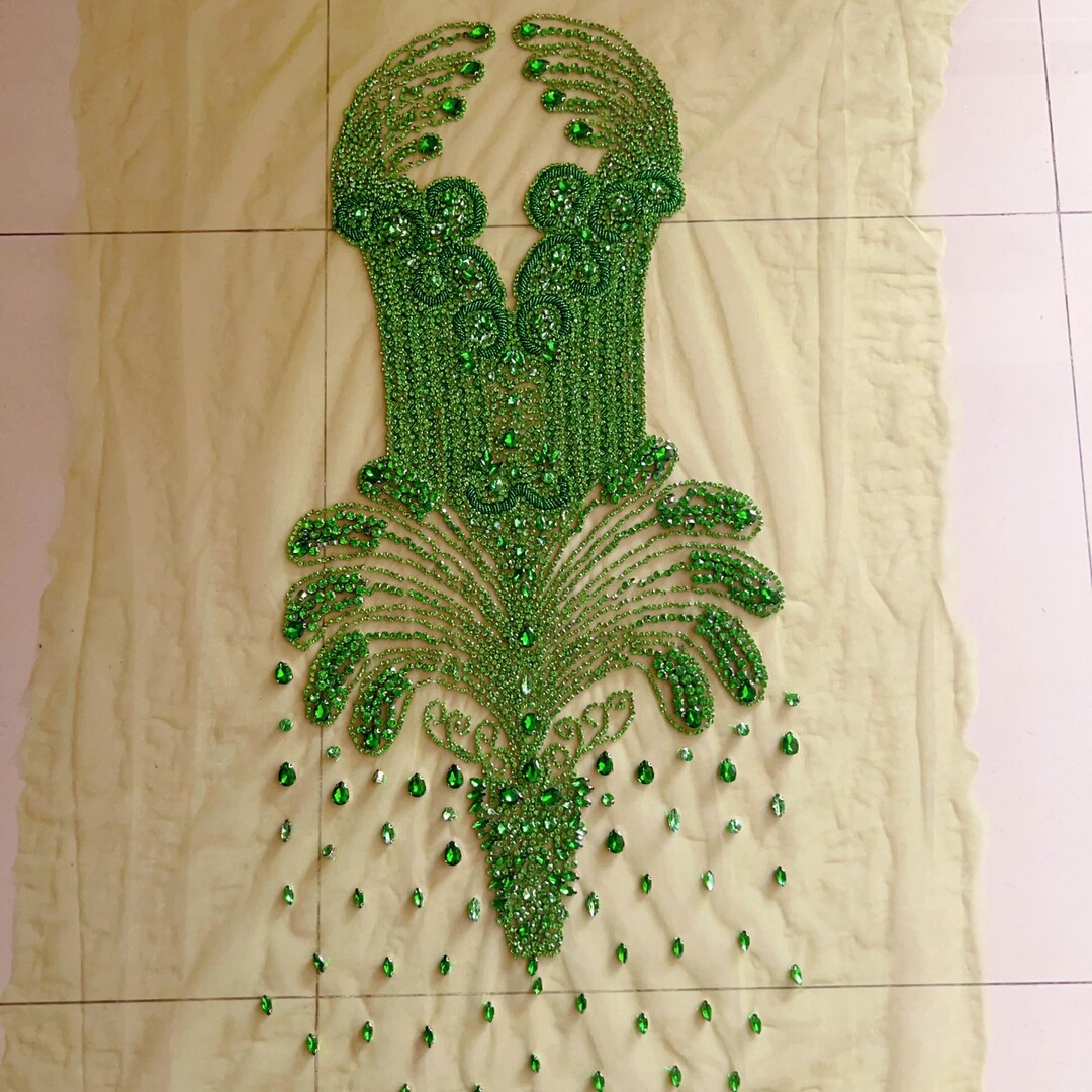 Elegant Green Full Body Bodice Panel Fabric for Bridal Princess Wedding ...