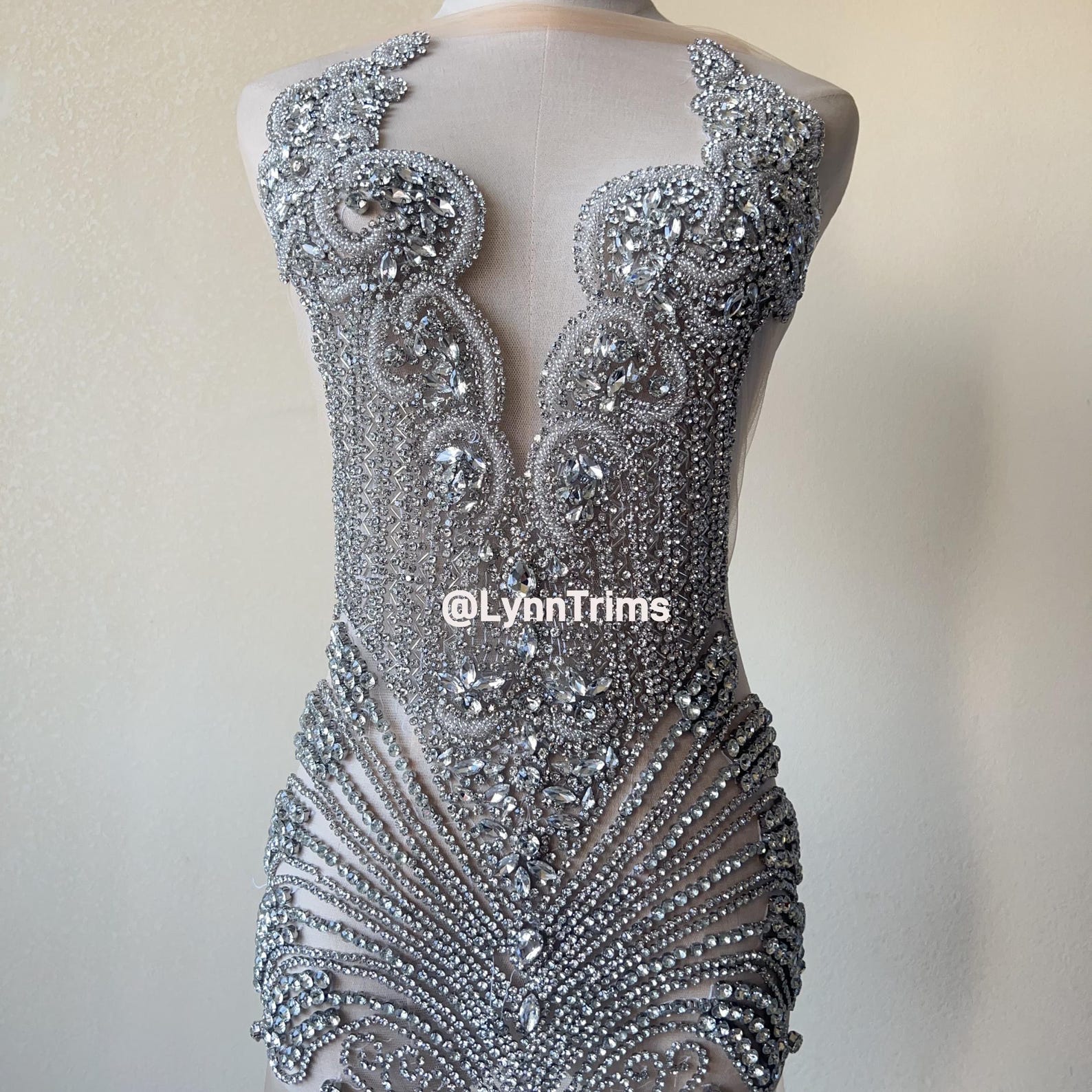 Super Sparkling Silver Rhinestone Bodice Front Applique Bridal Dress ...