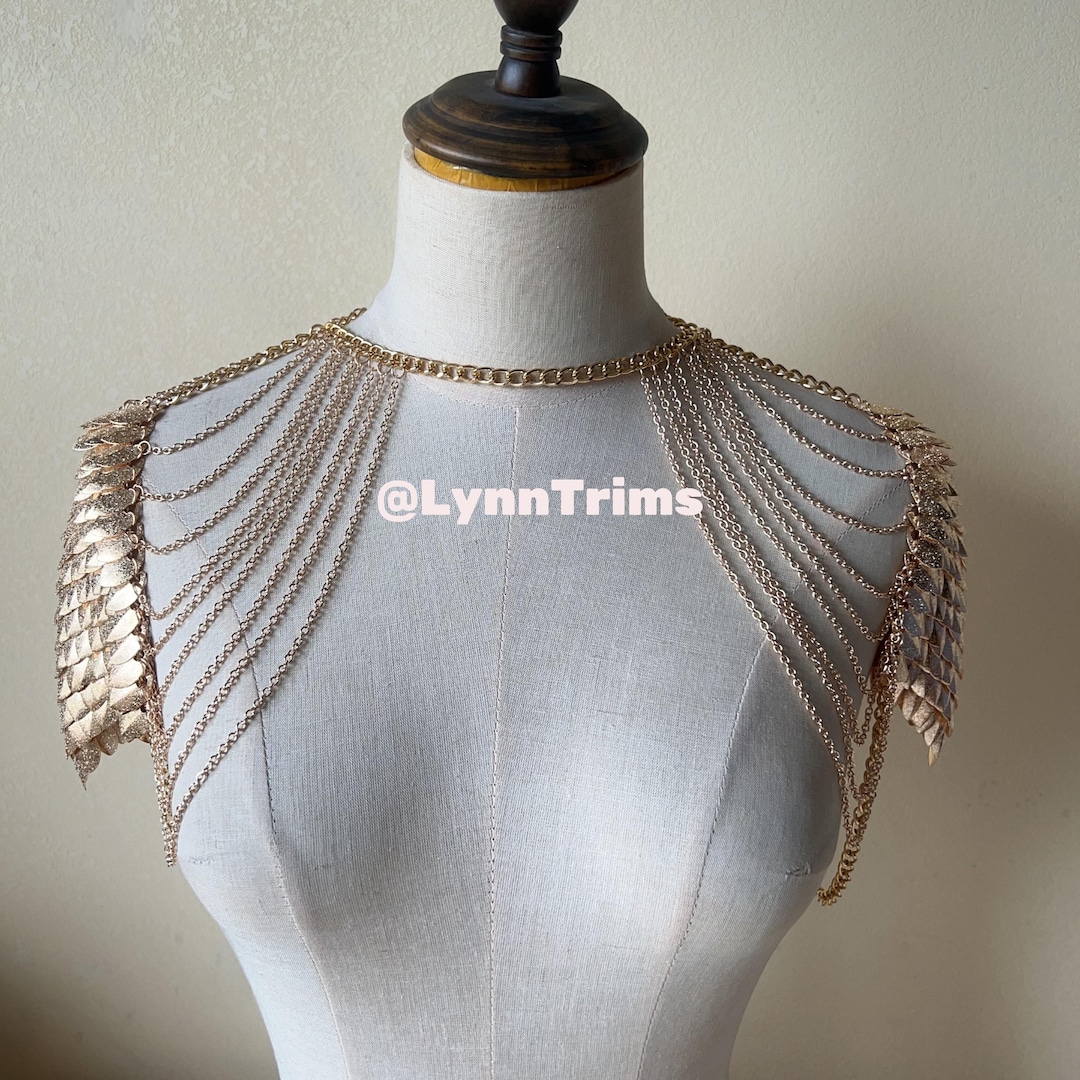Frosted Gold Scalemail Chainmail Shoulder Armor Fantasy Womens Festival ...