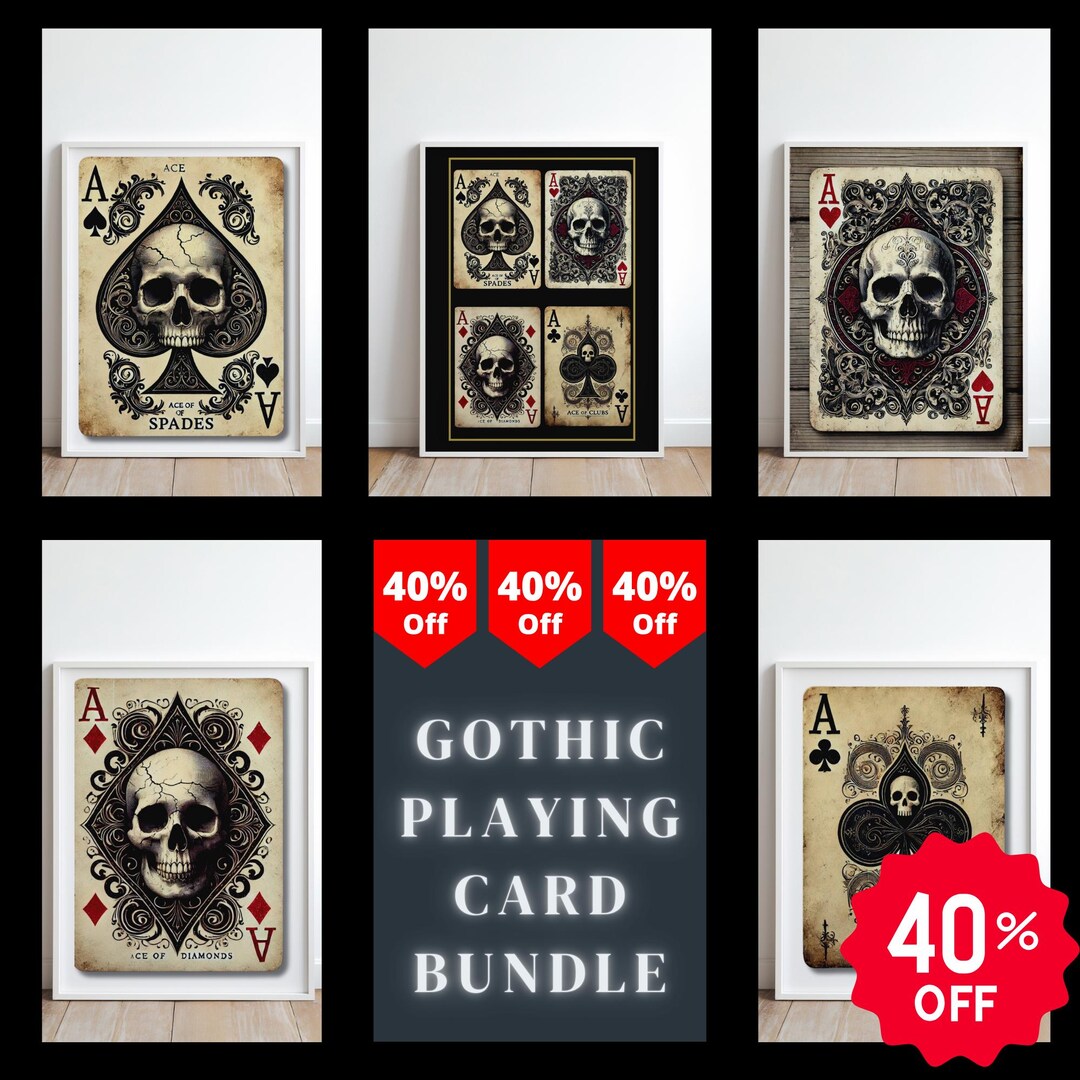 Gothic Skull Playing Card Art Print: Vintage Ace Design (digital ...
