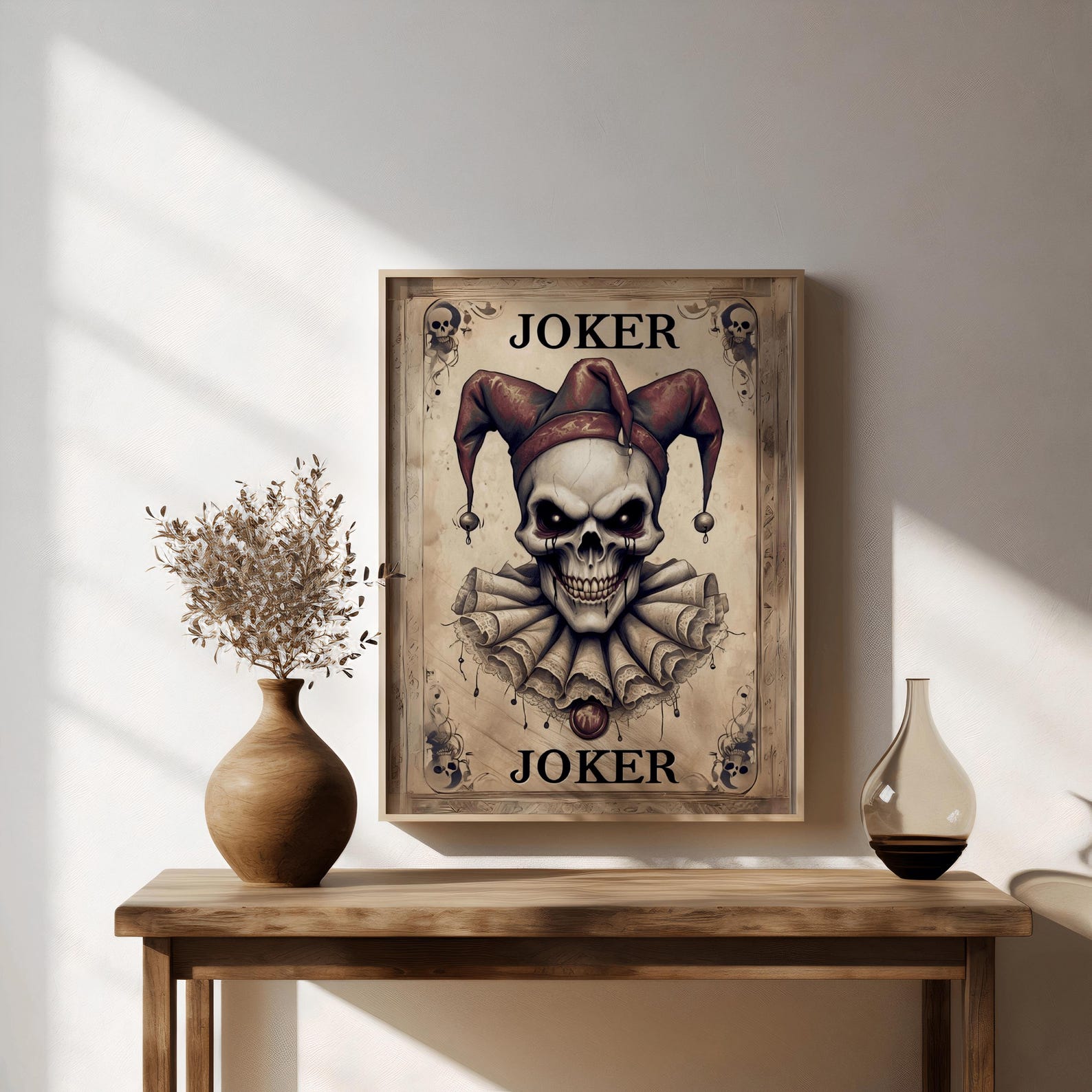 Gothic Joker Playing Card Art Print, Skeleton Evil Clown Wall Art, Goth ...