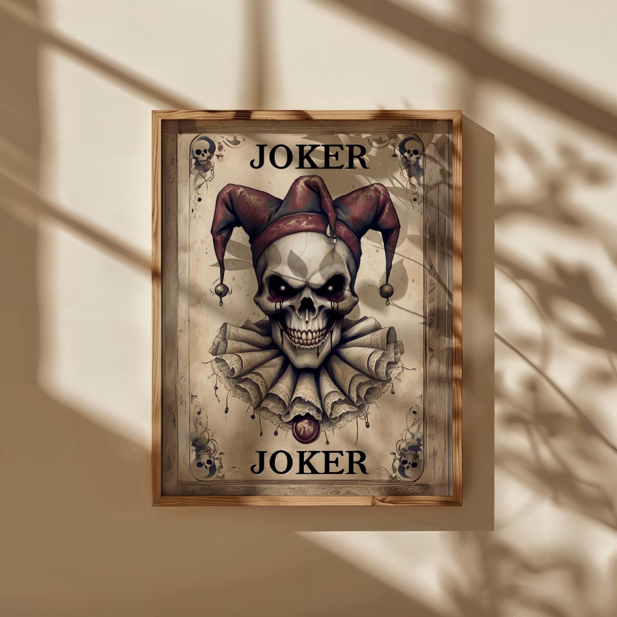 Gothic Joker Playing Card Art Print, Skeleton Evil Clown Wall Art, Goth ...