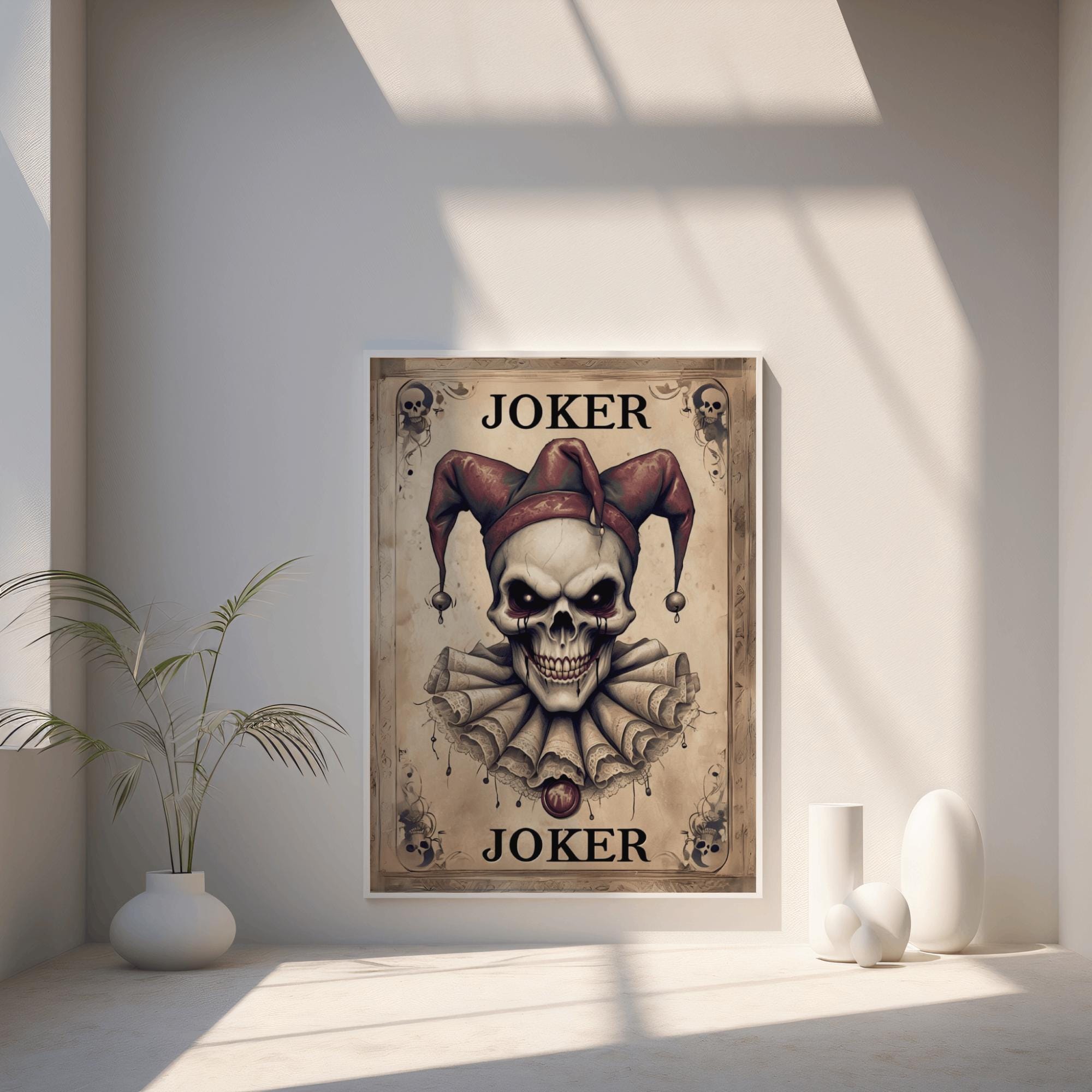 Gothic Joker Playing Card Art Print, Skeleton Evil Clown Wall Art, Goth ...