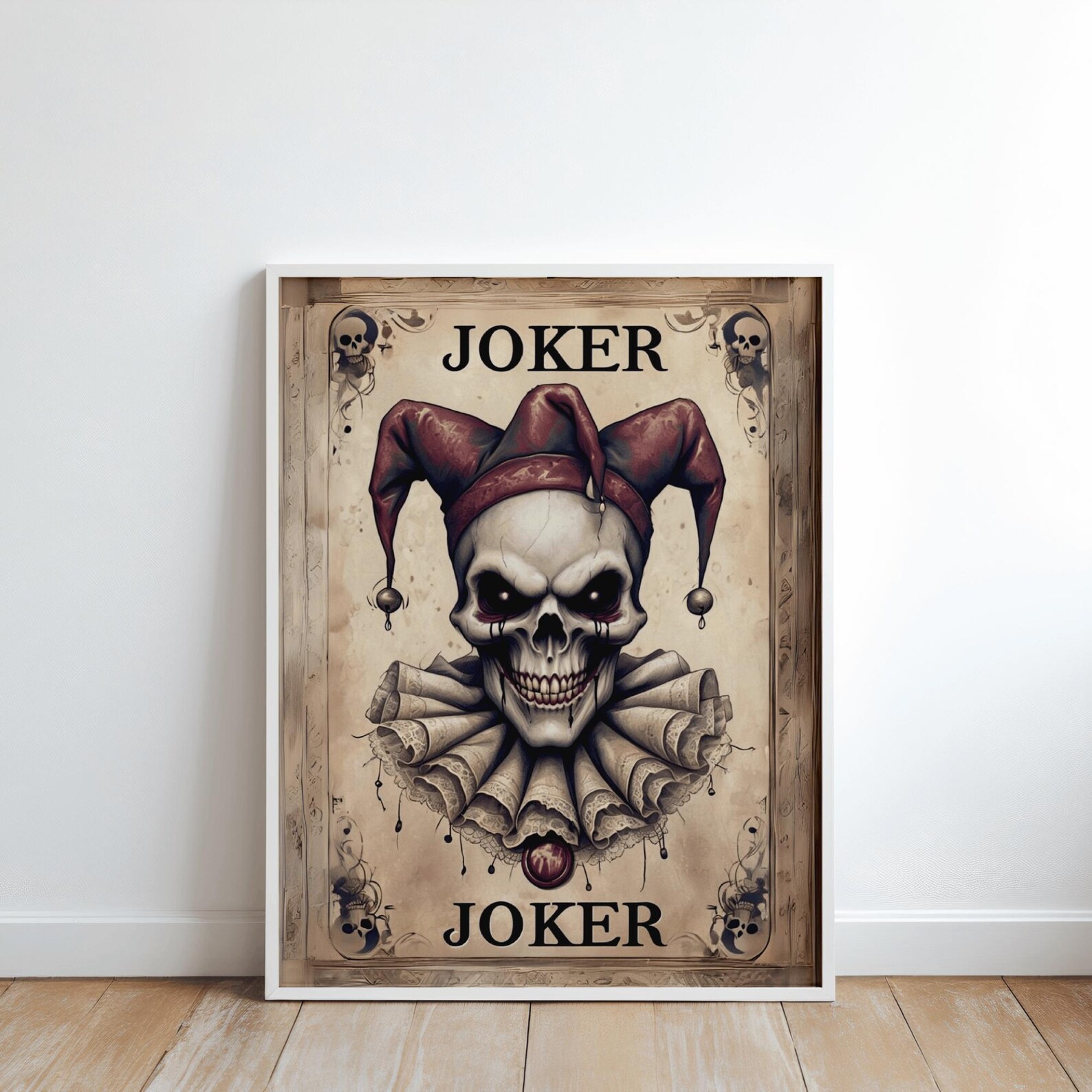 Gothic Joker Playing Card Art Print, Skeleton Evil Clown Wall Art, Goth ...