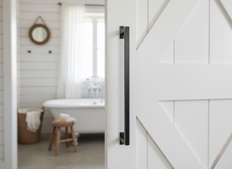 Black Bar Handle - Metal Door Pull / Grab Bar - for Doors, Barn Doors ...