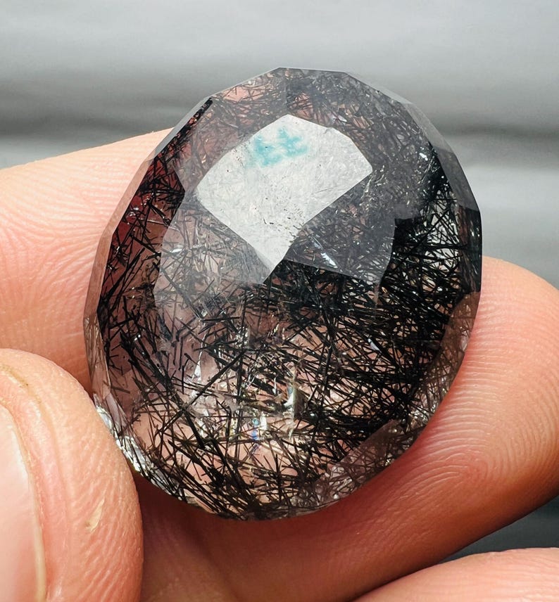 37 Ct Rare! Rutilated Quartz Oval Cut Gemstone From Pakistan Black ...