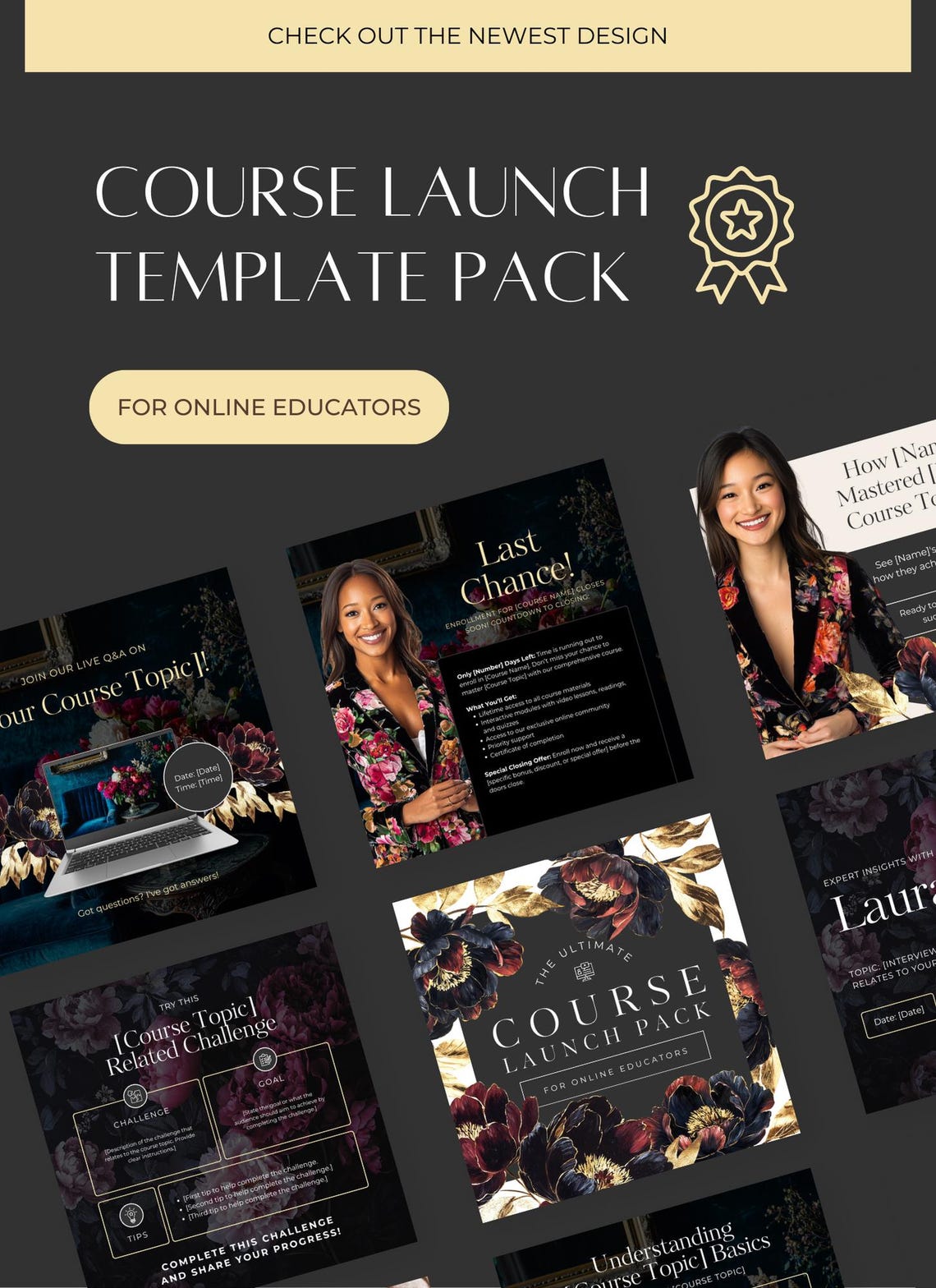 Course Launch Social Media Template Pack | Floral Canva Course Promo ...
