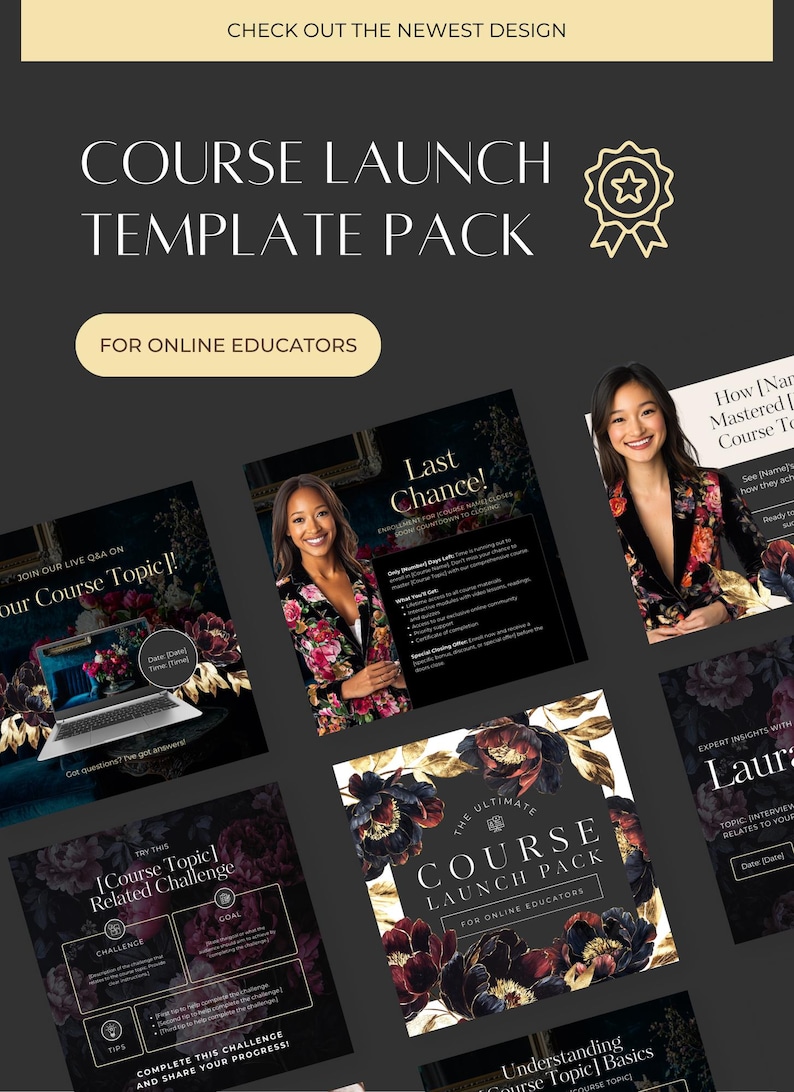 Course Launch Social Media Template Pack | Floral Canva Course Promo ...