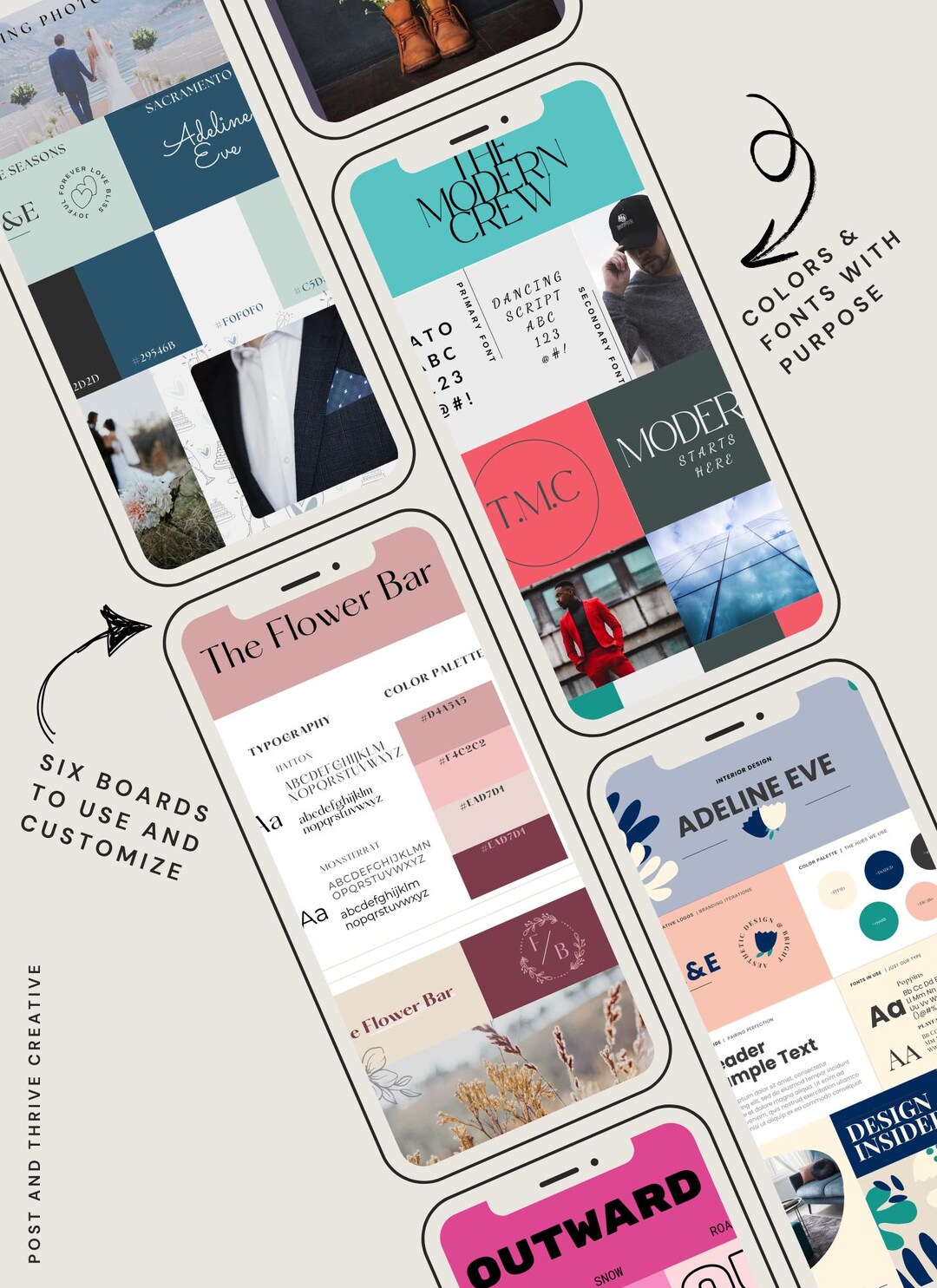 Brand Board Template Pack | 6 Editable Color & Font Boards for Branding ...