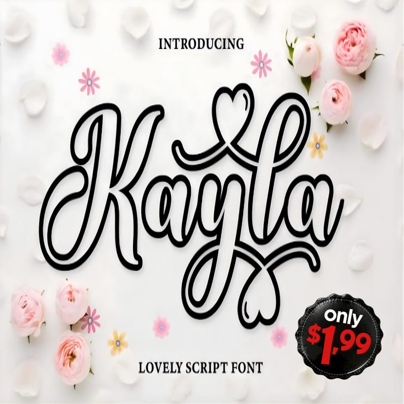 Kayla Outline Font. Lovely Script Font - Etsy