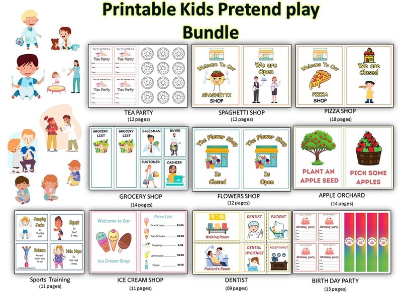 Printable Kids Pretend Play Bundle | Fun Role Play Shops, Tea Party ...
