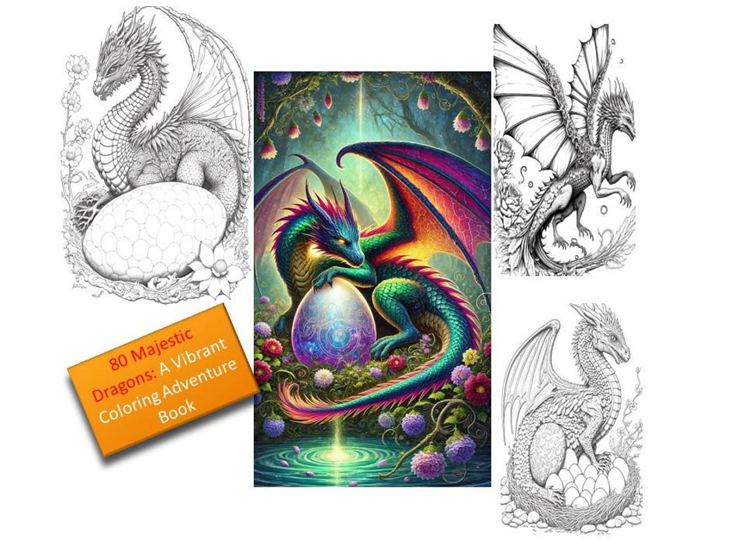 80 Dragons Coloring Book –fantasy Creatures, Mythical Beasts ...