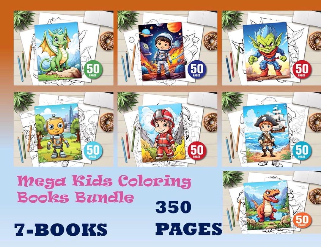7 Books-350 Pages Mega Kids Coloring Books Bundle– Fun–printable ...