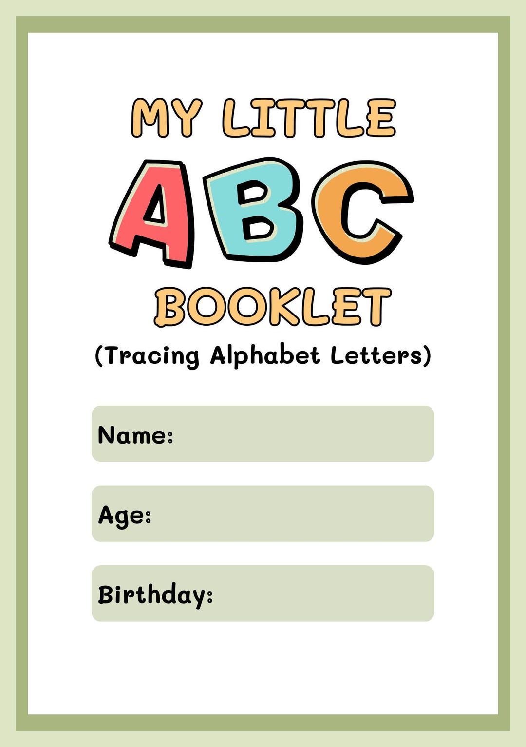 My Little ABC Tracing Booklet Worksheet in Green White Simple Style - Etsy