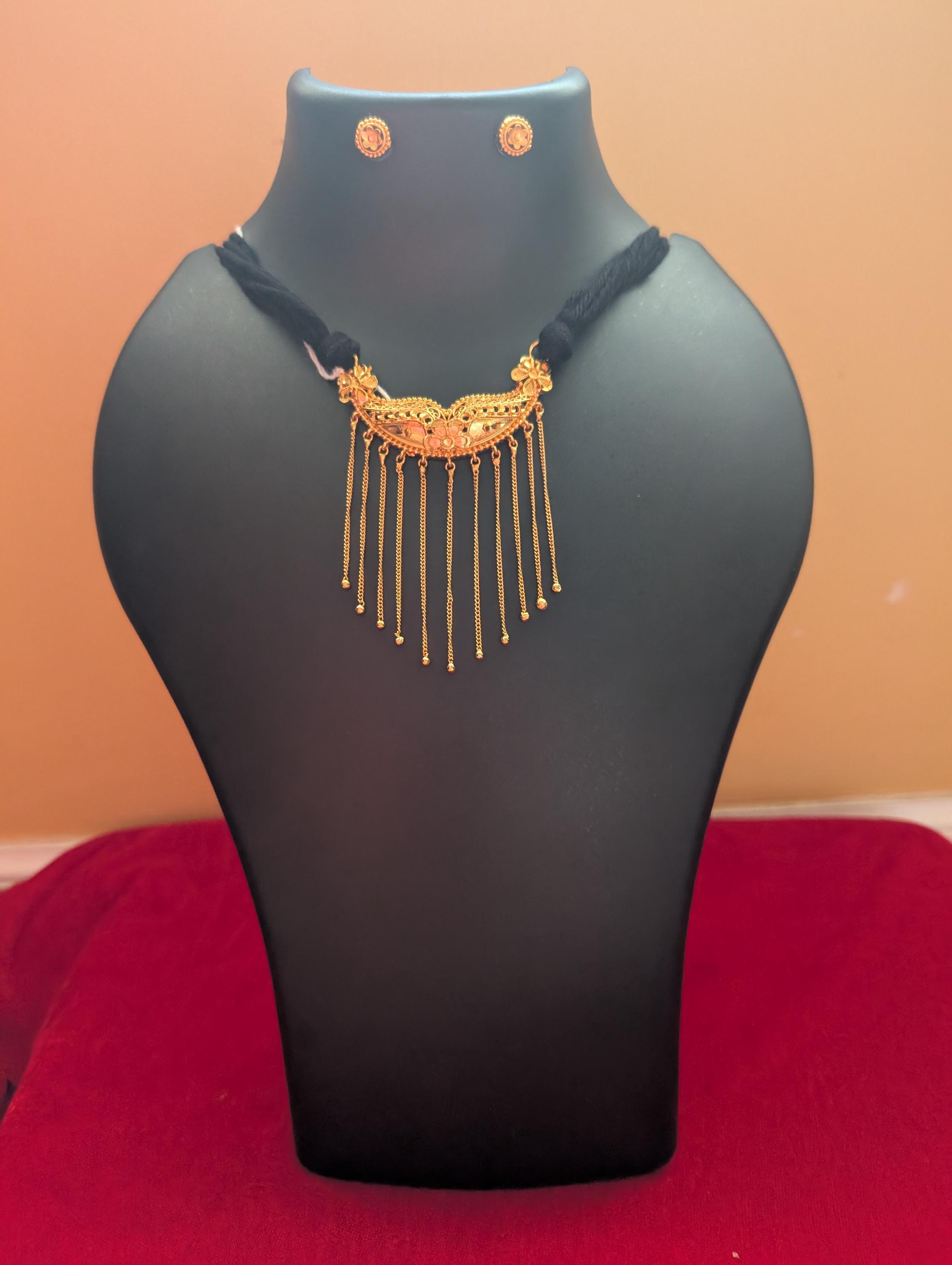 24K Gold Plated Filigree Necklace Set: Floral Pendant, Tassel Chains ...