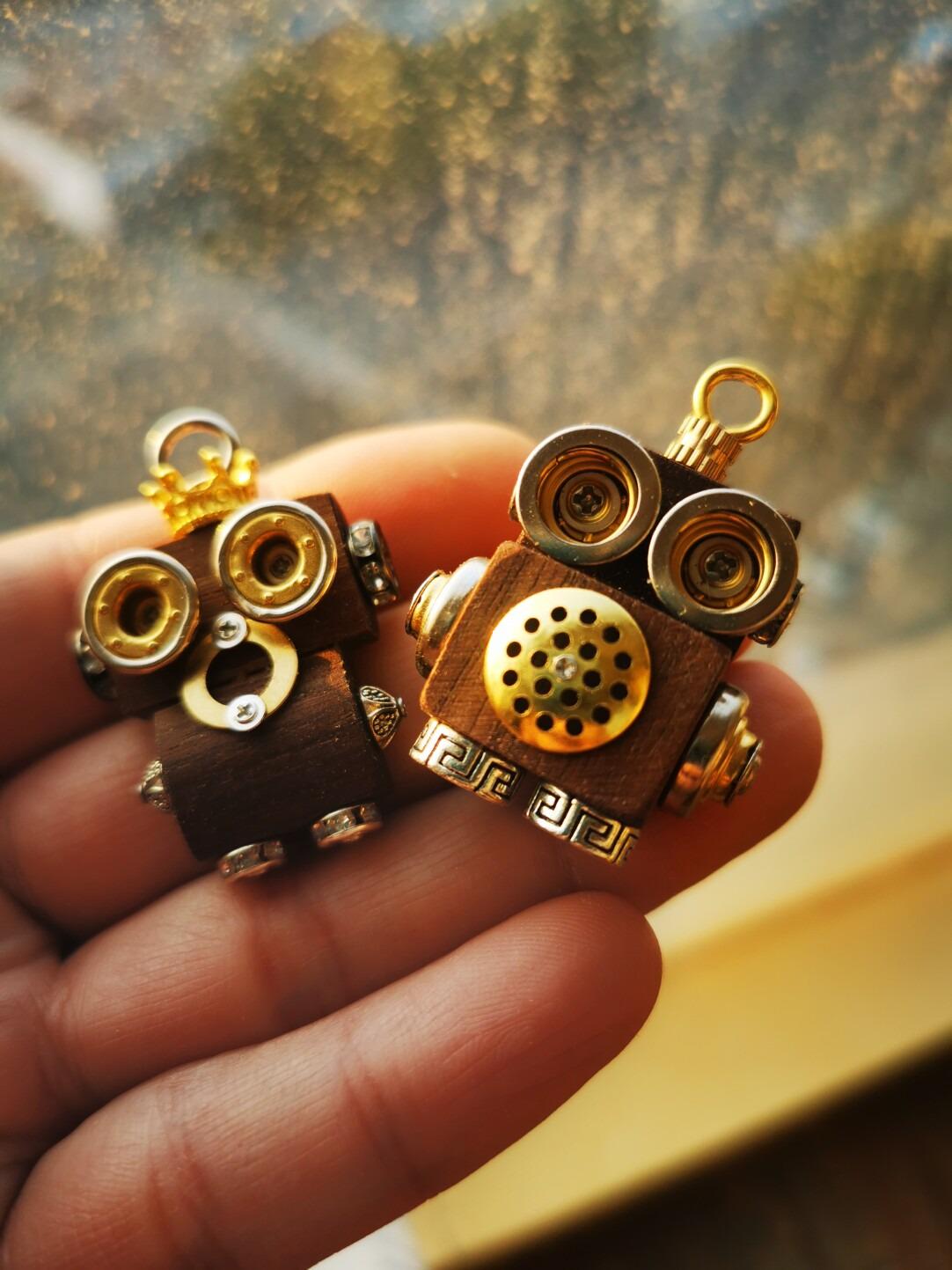 2PCS Handmade Steampunk Robot Pendant - Wooden Cyberpunk Charm ...