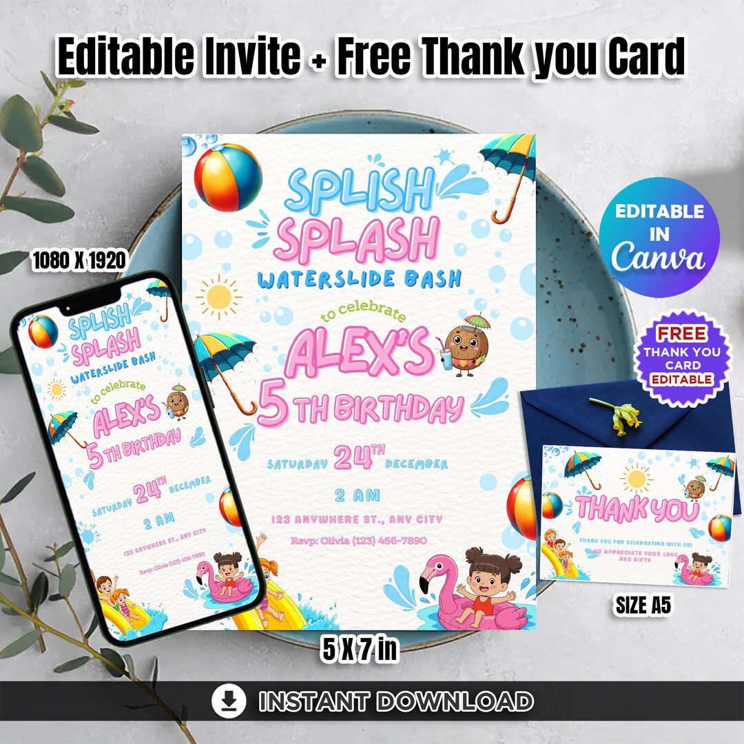 Retro Summer Swim Pool Party Invitation Template: Girl Tween Birthday ...
