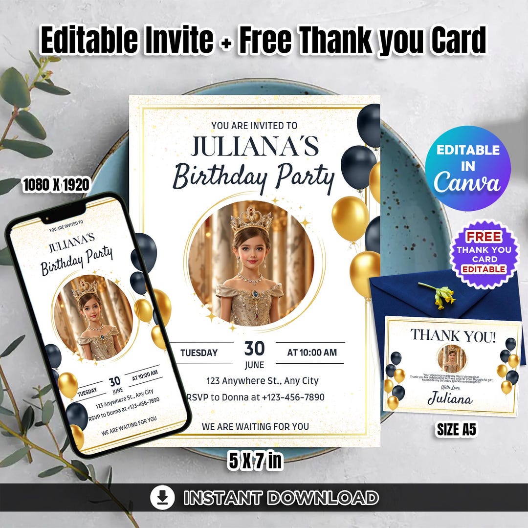 Editable Template: Forever A Princess Birthday Invitation - Royal Theme ...
