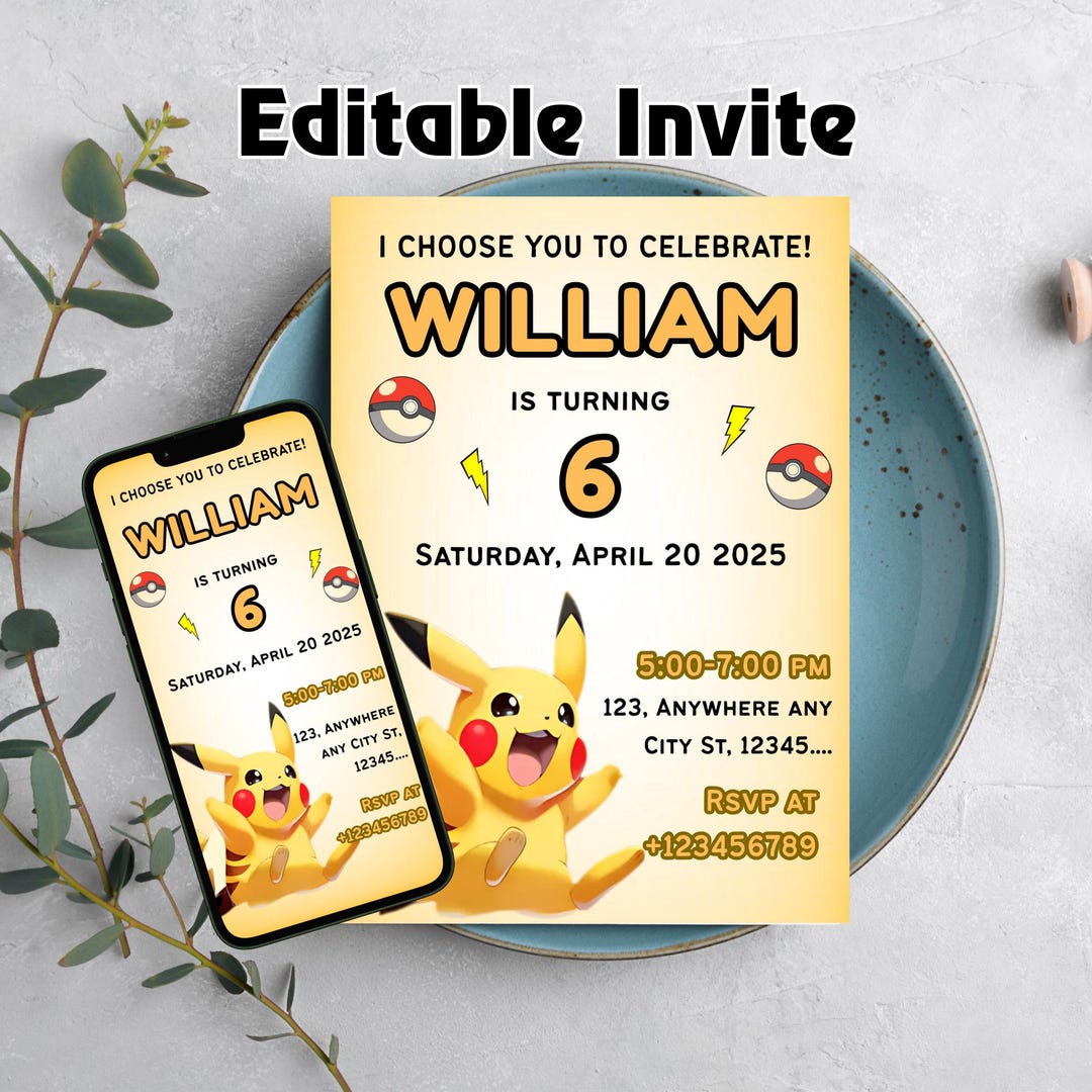 Editable Pokemon Invitation Template - Birthday Party Printable ...