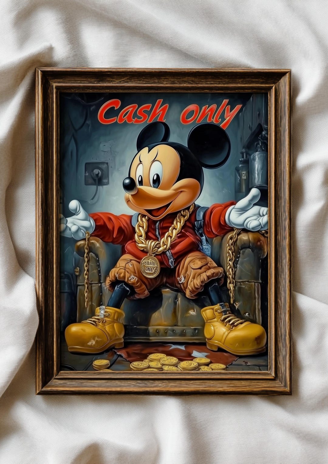 Gangster Mickey Mouse 'cash Only' Cartoon Oil Painting (digital ...
