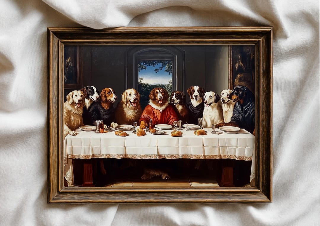 Funny Dog Last Supper Oil Painting: Vintage Pet Portrait Art (digital ...
