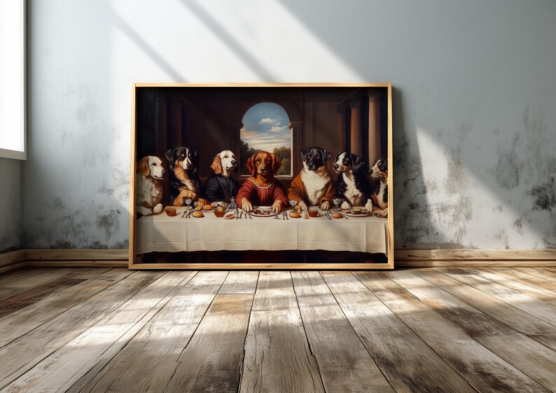 Funny Dog Last Supper Oil Painting: Vintage Pet Portrait Art (digital ...