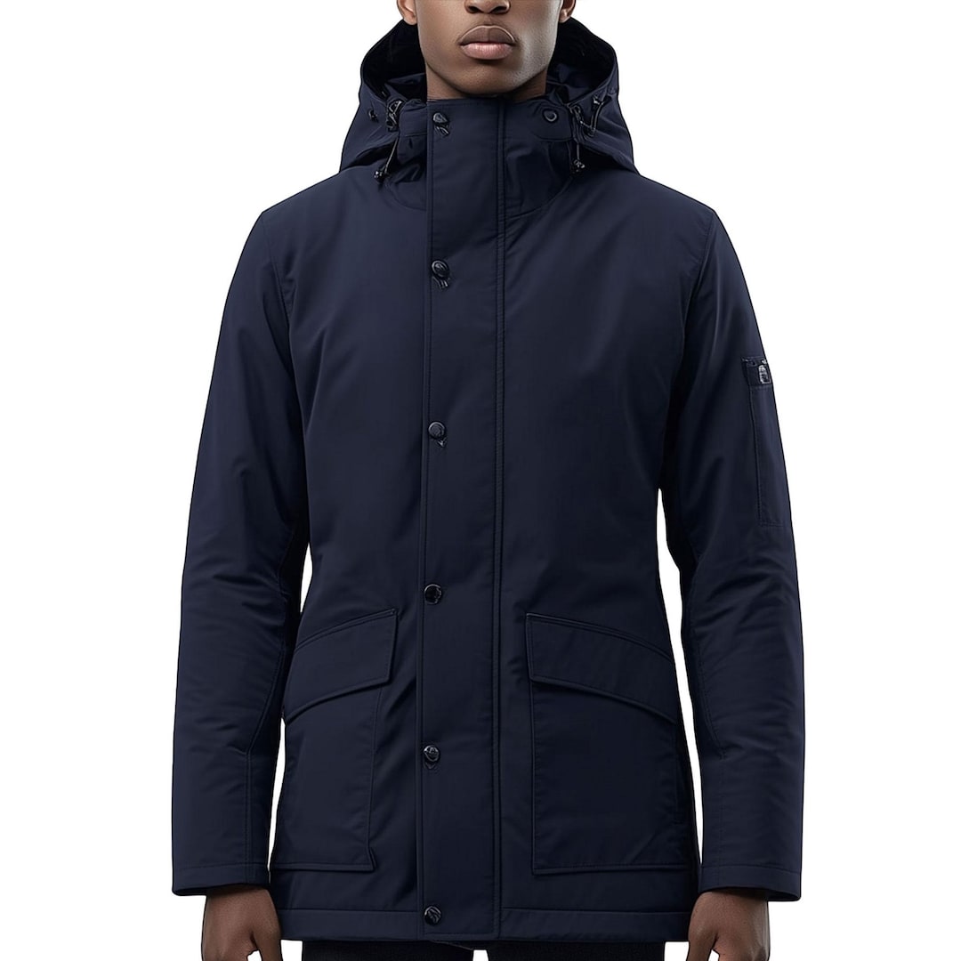 Mens Parkas Jacket Classic Down Parka Thigh-length Nylon Front Pockets ...