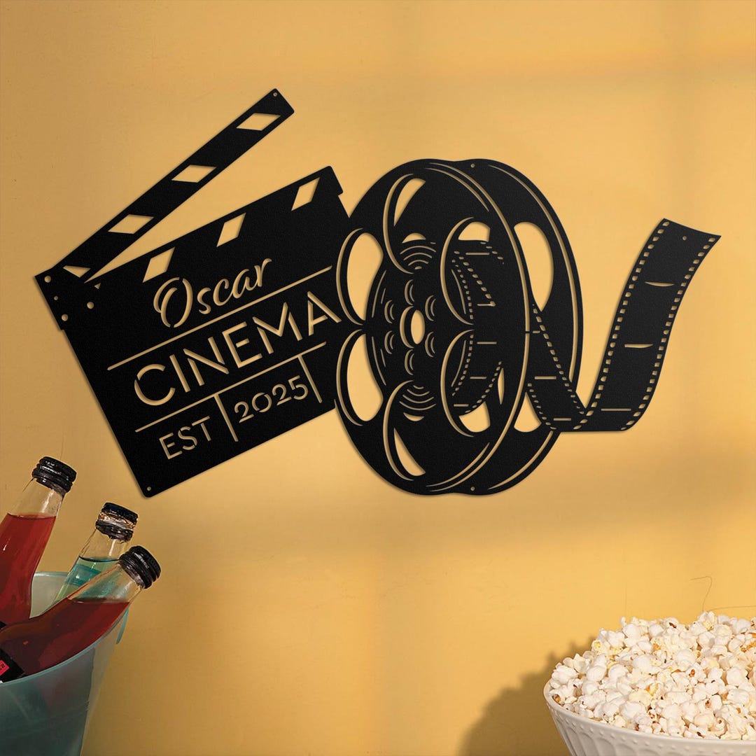 Custom Cinema Sign, Home Movie Theater Metal Wall Art With LED Light ...