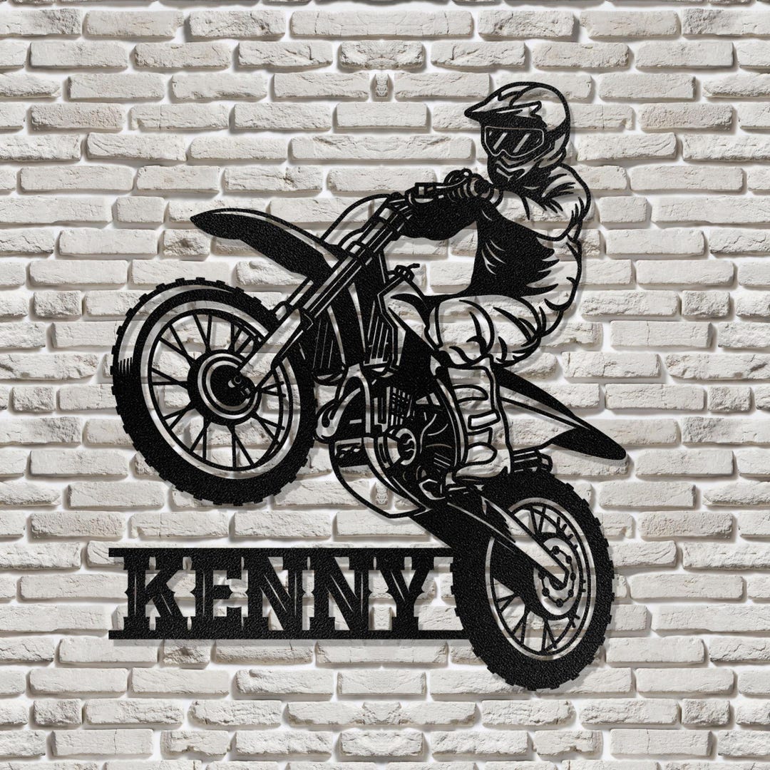 Custom Motocross Biker Metal Wall Art LED Lights, Personalized Dirt ...
