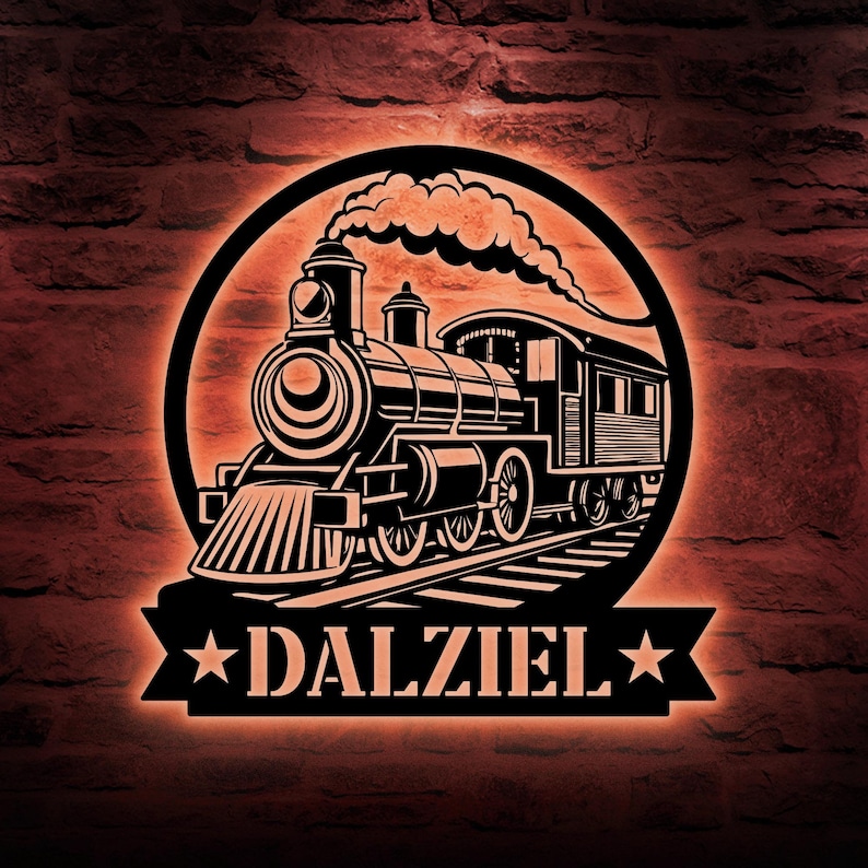 Train Metal Sign With LED Lights, Custom Railroad Wall Art, Gift for ...