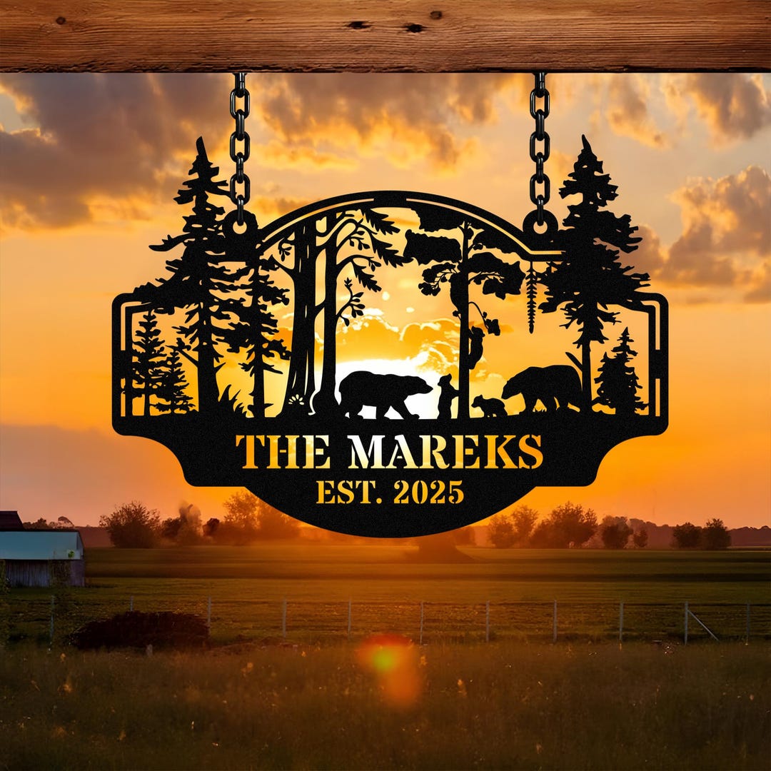 Personalized Family Name Bear Metal Sign, Custom Bear Metal Sign ...